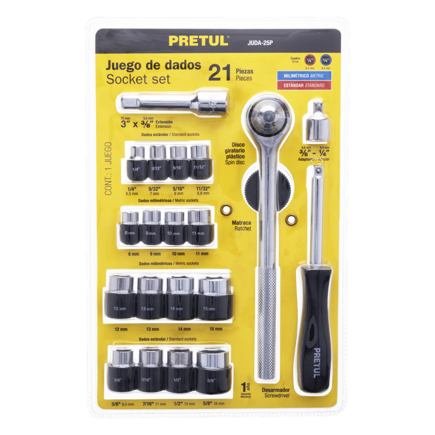 Juego Herramientas Rachas PRETUL 21 Piezas - AKI