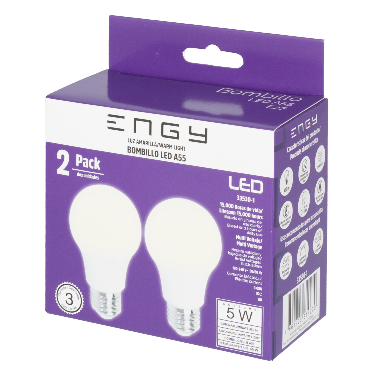 Bombillo Led A55 E27 5W 100-240V 3000K Twin Pack ENGY 2 Uds - AKI
