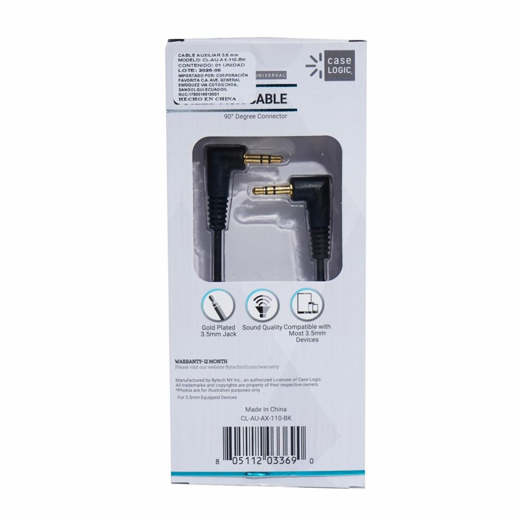 Cable Auxiliar de 90° Negro CASE LOGIC 3.5 Pies - AKI